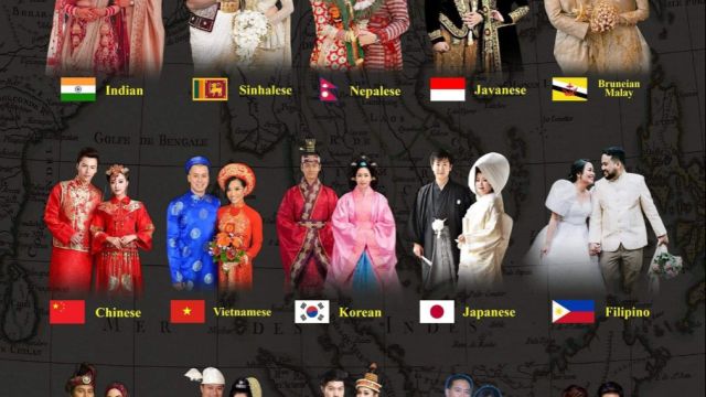 ASEAN national costume. Traditional ASEAN clothing. ASEAN wedding dress.Traditional Wedding Costume